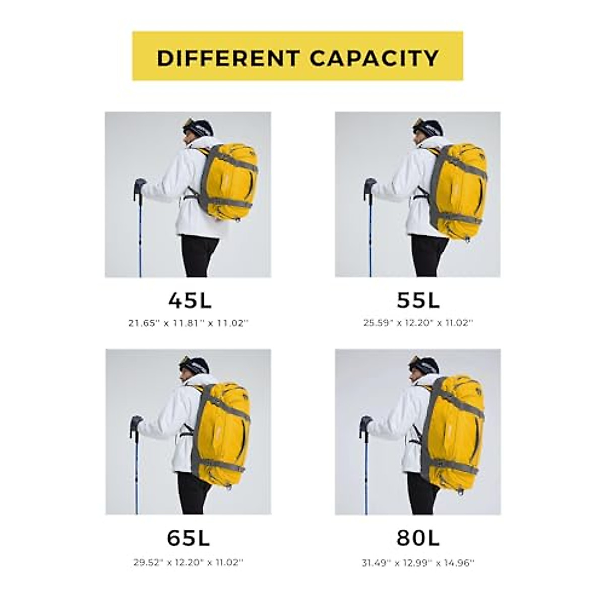 Ubon Travel Duffel Bag Carry on Bags for Airplane 55L for luggage Travel (Yellow,55L)