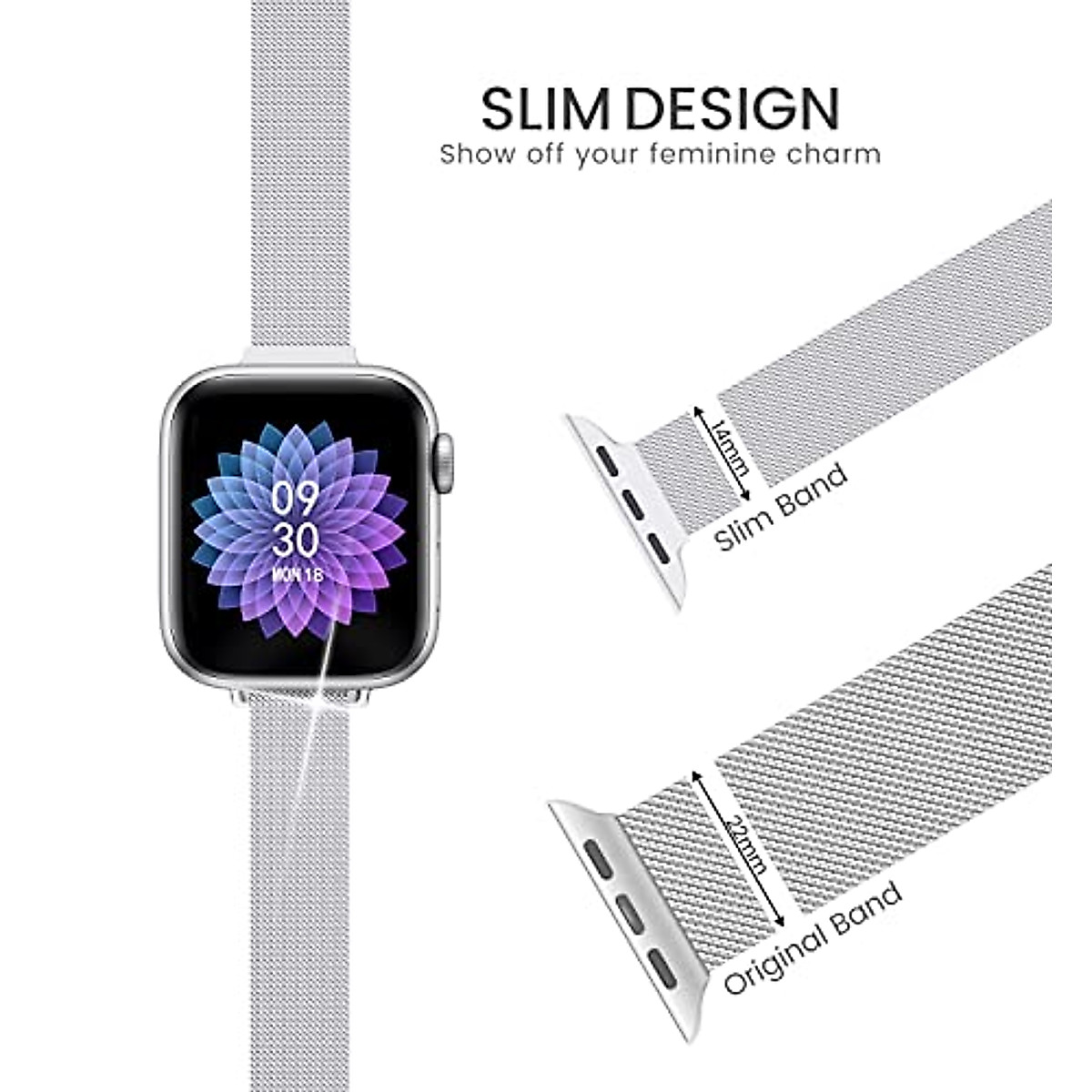 ZXCASD Metal Bands Compatible with Apple Watch Band 38mm 40mm 41mm for Women,Slim Stainless Steel Loop Magnetic Clasp Strap for iWatch Series 8 7 6 5 4 3 2 1 SE（38mm 40mm 41mm,Silver