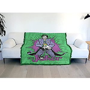 LOGOVISION Batman Blanket, 50"x60" The Joker Burst Woven Tapestry Cotton Blend Fringed Throw