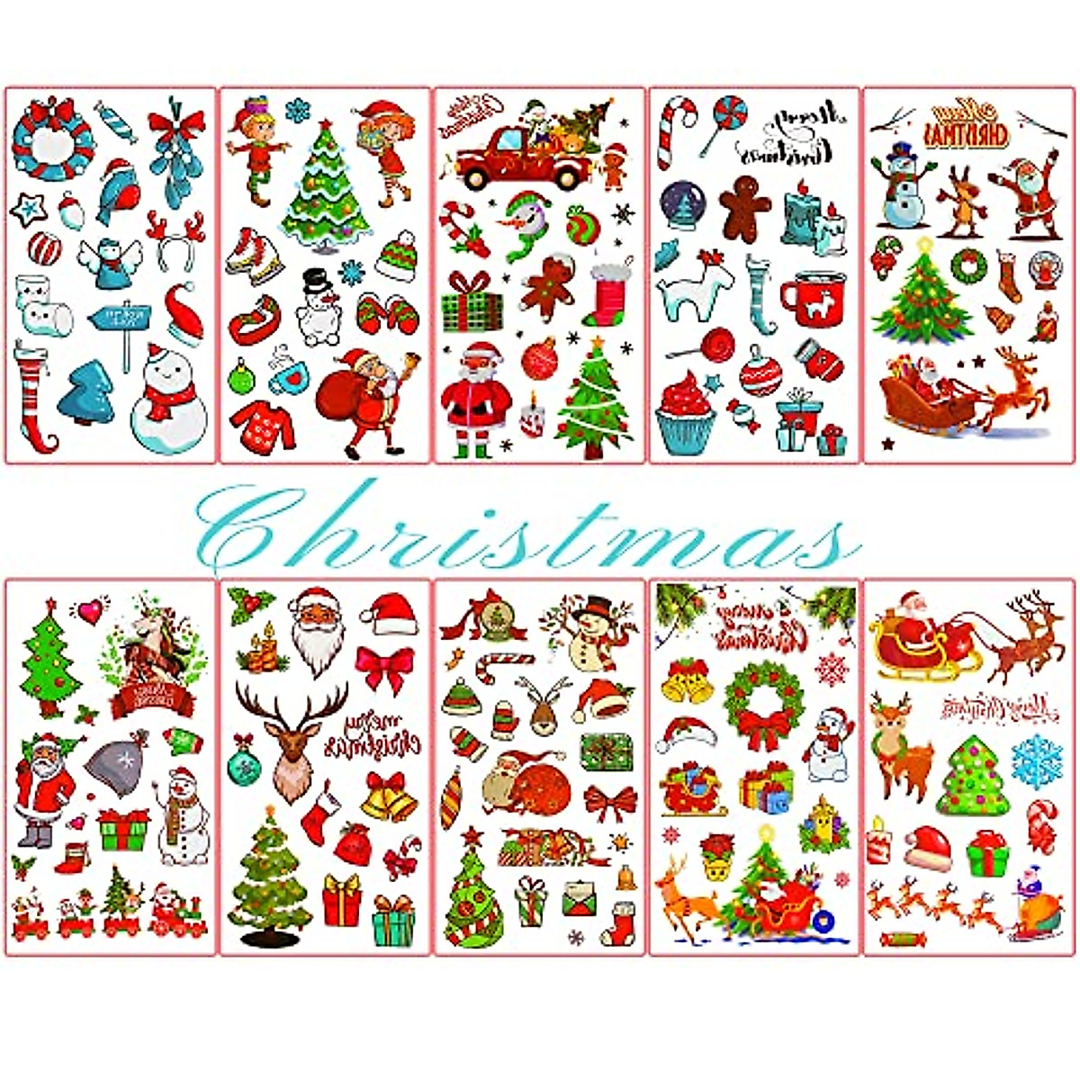 Jctato 10 Sheets Christmas Temporary Tattoos for Kids Stocking Stuffers Fake Tattoos Kids Stickers for Boys Girls Christmas Eve Gift Party Favors