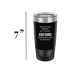 Rogue River Tactical Funny Money Happiness Golf Clubs 20 Oz. Travel Tumbler Mug Cup w/Lid Vacuum Insulated Hot or Cold Gift For Golfer Dad Grandpa Ball (Black)