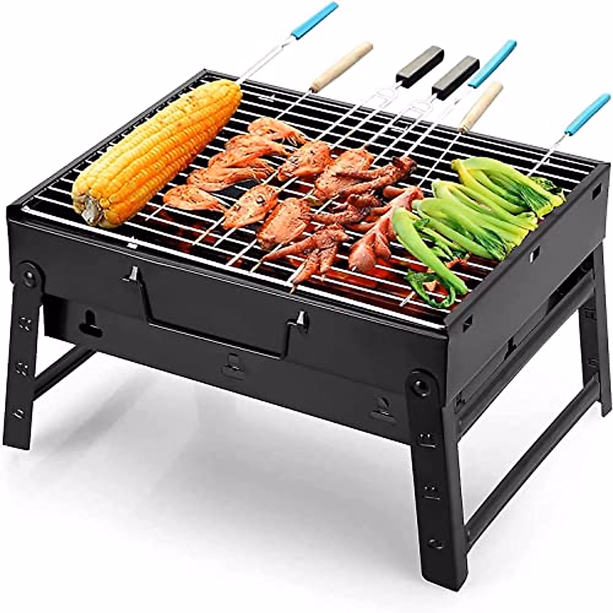 Uten Portable Charcoal Grill, Stainless Steel Folding Grill Table top Outdoor Smoker BBQ for Camping, Beach Barbecue, Smoker Grill for Camping Picnics Garden Beach Party (Small 13.7''x9.4''x 2.3'')