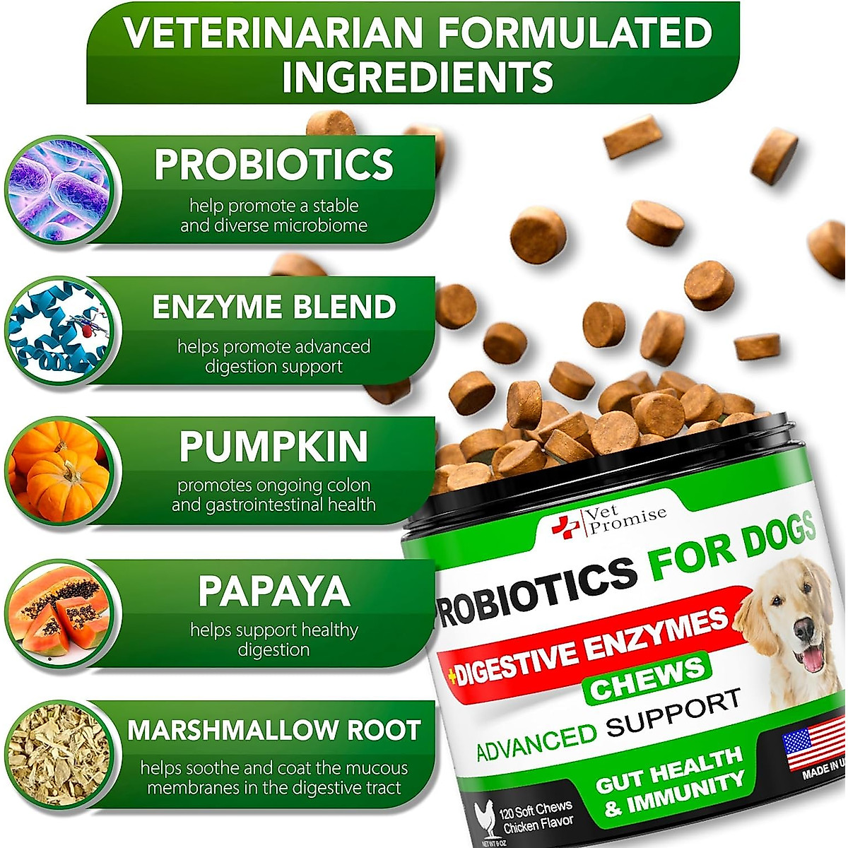 (2 Pack) Probiotics for Dogs - Dog Probiotics and Digestive Enzymes for Gut Health, Itchy Skin, Allergies, Immunity, Yeast Balance - Prebiotics - Reduce Diarrhea, Gas - 240 Probiotic Chews for Dogs