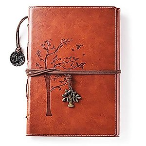 Lined Refillable Vintage Writing Journal for Women, Retro Tree of Life Faux Leather Cover Notebook/Travel Diary,Wide Ruled Paper,Daily Use Gift for Bloggers/Teachers/Back to College Students (Brown)