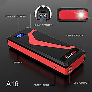 SYPOM 4150A Peak Jump Starter Battery Pack - 12V Jump Box for All Gas/Up to 12L Diesel - Dual USB Power Bank, Emergency Light (Red)
