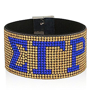 New Sigma Gamma Rho Austrian Crystal Bracelet With Magnetic Closure - Gold With Blue Stones