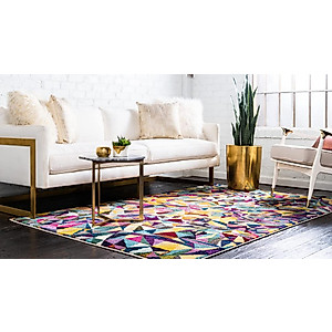 Unique Loom Estrella Collection Geometric, Triangles, Bright Colors, Abstract, Modern Area Rug, 9 ft x 12 ft, Multi/Beige