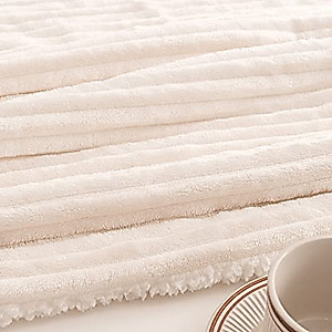 EMEMA Sherpa Fleece Throw Blanket for Couch Cream White Thick Fuzzy Warm Soft Blankets and Throws for Sofa, 50x60 Inch