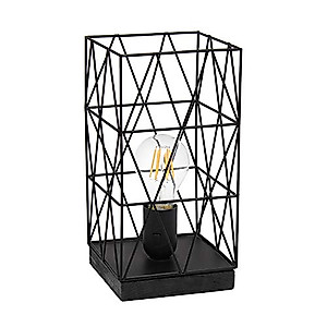Simple Designs LT1073-BLK Geometric Square Metal Table Lamp, Black 5.13 x 5.13 x 10.25