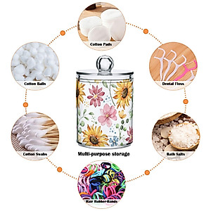 YEGAME 2 Pack Sunflower Qtip Holder Apothecary Jars with Lids, Clear Apothecary Jar Food Storage Container for Tea, Coffee, Cotton Balls, Dental Floss