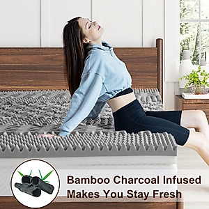 UniPon 4 Inch Egg Crate Memory Foam Mattress Topper, Charcoal Infused Medium Firm Mattress Topper, 7 Zones Foam Bed Topper, CertiPUR-US Certified (Full)