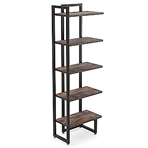 Tribesigns Corner Shelf Stand, Industrial 5 Tier Wood Corner Bookshelf with Rectangle Board, Corner Storage Rack Shelves Display Plant Flower, Stand Ladder Bookcase for Home Office Kitchen Bedroom