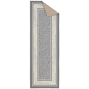 Ottomanson Ottohome Non-Slip Rubberback Bordered Design 2x5 Indoor Runner Rug, 20" x 59", Light Gray