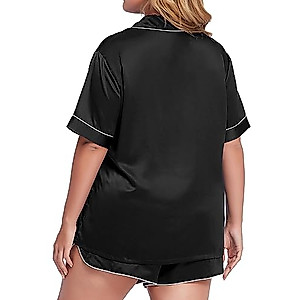 SWOMOG Womens Satin Plus Size Pajamas Silk Button Down Shorts Set Pajama Shorts 2Pcs Short Sleeve Pjs Sets Loungewear Black