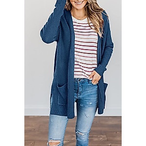 MEROKEETY Women's Soft Waffle Knit Cardigans Long Sleeve Open Front Loose Fall Sweater with Pockets,Teal,XL