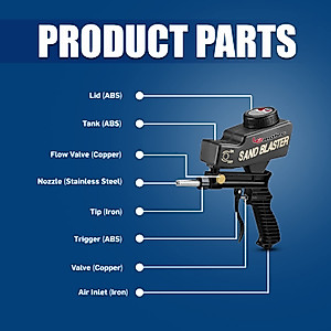 LE LEMATEC Sand Blaster Gun Kit for Air Compressor, Paint/Rust Remover for Metal, Wood & Glass Etching, Up to 150 PSI Blasting Media for Aluminum, Sand, Walnut Shells & Soda Blaster, Black (AS118)