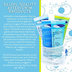 TRISWIM Gift Set Value Pack of 4 + Mesh Bag Travel Kit Swim Care Chlorine Removal Body Wash + Swimmers Shampoo + Conditioner and Lotion 8.5 fl oz for Hydrated Skin and Healthy Hair