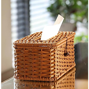 QUHUOYAO Tissue Box Cover Woven Tissue Holder Rectangular Tissue Holder Seagrass Tissue Box Holder Decorative Tissue Box Holder on Table and Barthroom (Brown)