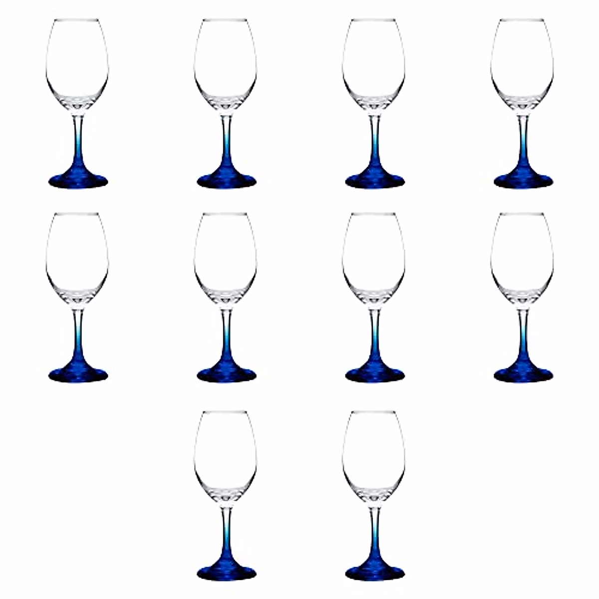 DISCOUNT PROMOS Rioja Wine Glasses with Stem 10 oz. Set of 10, Bulk Pack - Color Bottom, Perfect for Wedding, Party Favors, Birthday, Bridal Shower Gifts - Blue