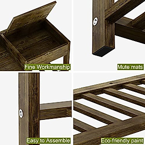 Bamworld Shoe Rack for Entryway, Bamboo Shoe Organizer with Small Storage Box (Dark Brown)