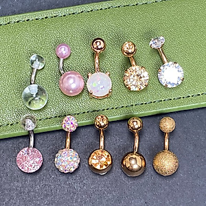 JFORYOU 10PCS 14G 316L Stainless Steel Womens Belly Button Rings for Girls Navel Rings 6mm Bannan Barbell Body Piercing Jewelry