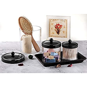 Premium Quality Apothecary Jars - Clear Plastic Storage Jars with Rust Proof Stainless Steel Lids - Bathroom Vanity Countertop Storage Organizer Canister Holder House Decor | Set of 3 (Black)