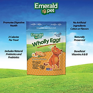 Emerald Pet Wholly Egg Digestive Health Cat Treats - Soft and Moist cat Treats for Healthy Digestion - Natural Prebiotics and Probiotics for cat Digestion - Chicken Treats, 2.5 oz