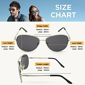 J+S Premium Military Style Classic Aviator Sunglasses, Polarized, 100% UV protection for Men Women (Large Frame - Silver Frame/Blue Mirror Lens