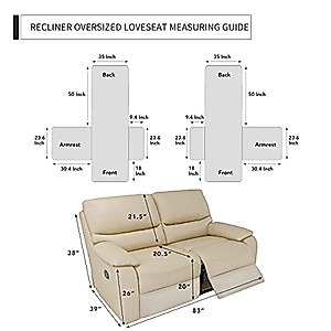 Easy-Going Recliner Sofa Cover, Reversible Couch Cover for Double Recliner, Split Sofa Cover for Each Seat, Furniture Protector with Elastic Strap for Kids, Dogs, Pets(2 Seater, Dark Blue/Light Blue)