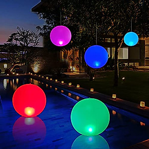 Rukars Floating Ball Pool Light Solar Powered 4 PCS, 14 Inch Inflatable Hangable IP68 Waterproof Rechargeable Color Changing Led Glow Globe Pool