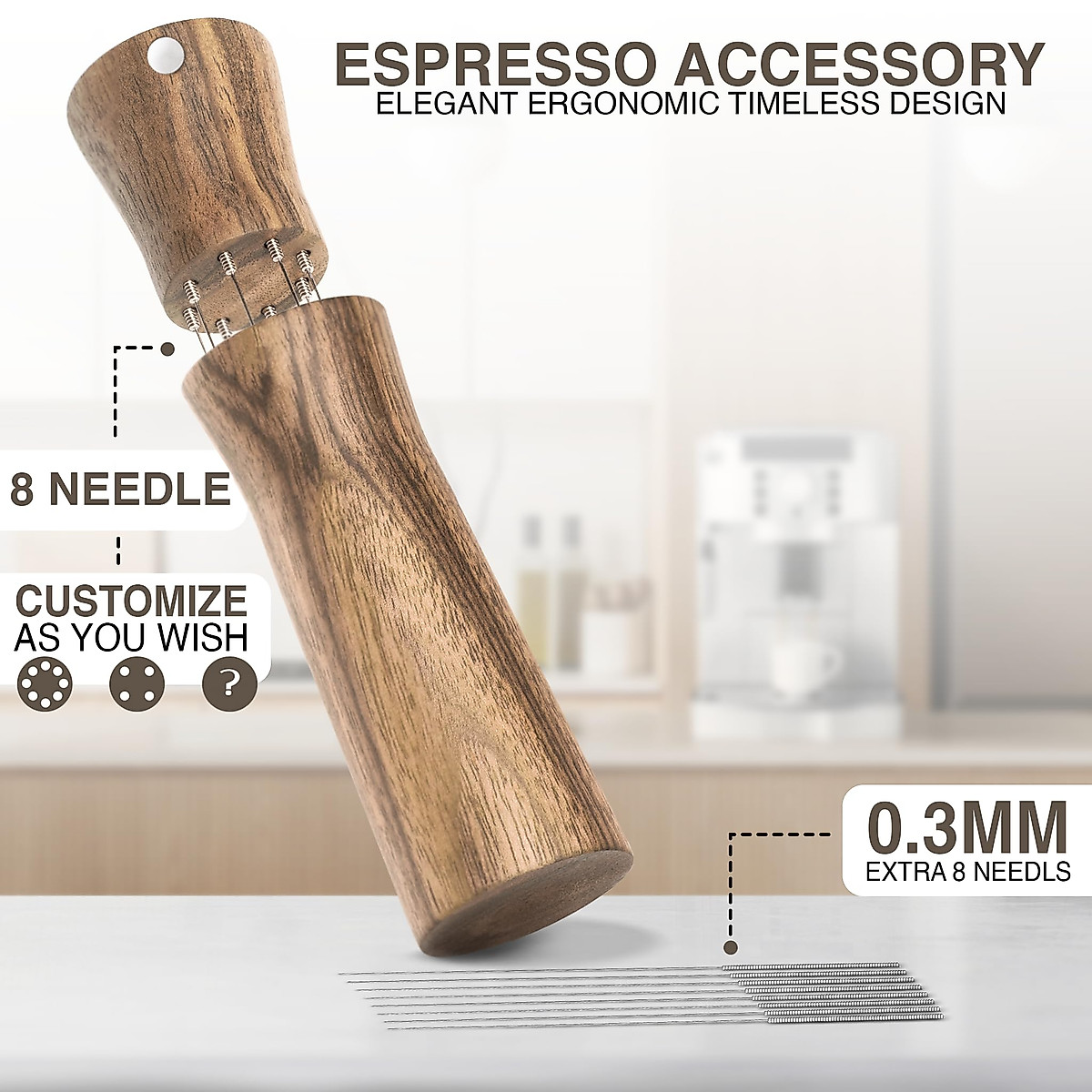 WDT Tool Espresso Stirrers - Coffee Distributor Barista Tools - Espresso Needle Distribution Tool for Coffee Accessories Kit - Walnut Wood Gifts for Coffee Lovers (Large)