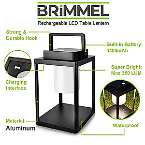 BRIMMEL Aluminum Outdoor Table Lamp Lanterns for Patio Portable Table Lantern 35W 3000K 3-Level Brightness Touch Control LED IP44 Waterproof Cordless Rechargeable Outdoor Light with USB Port