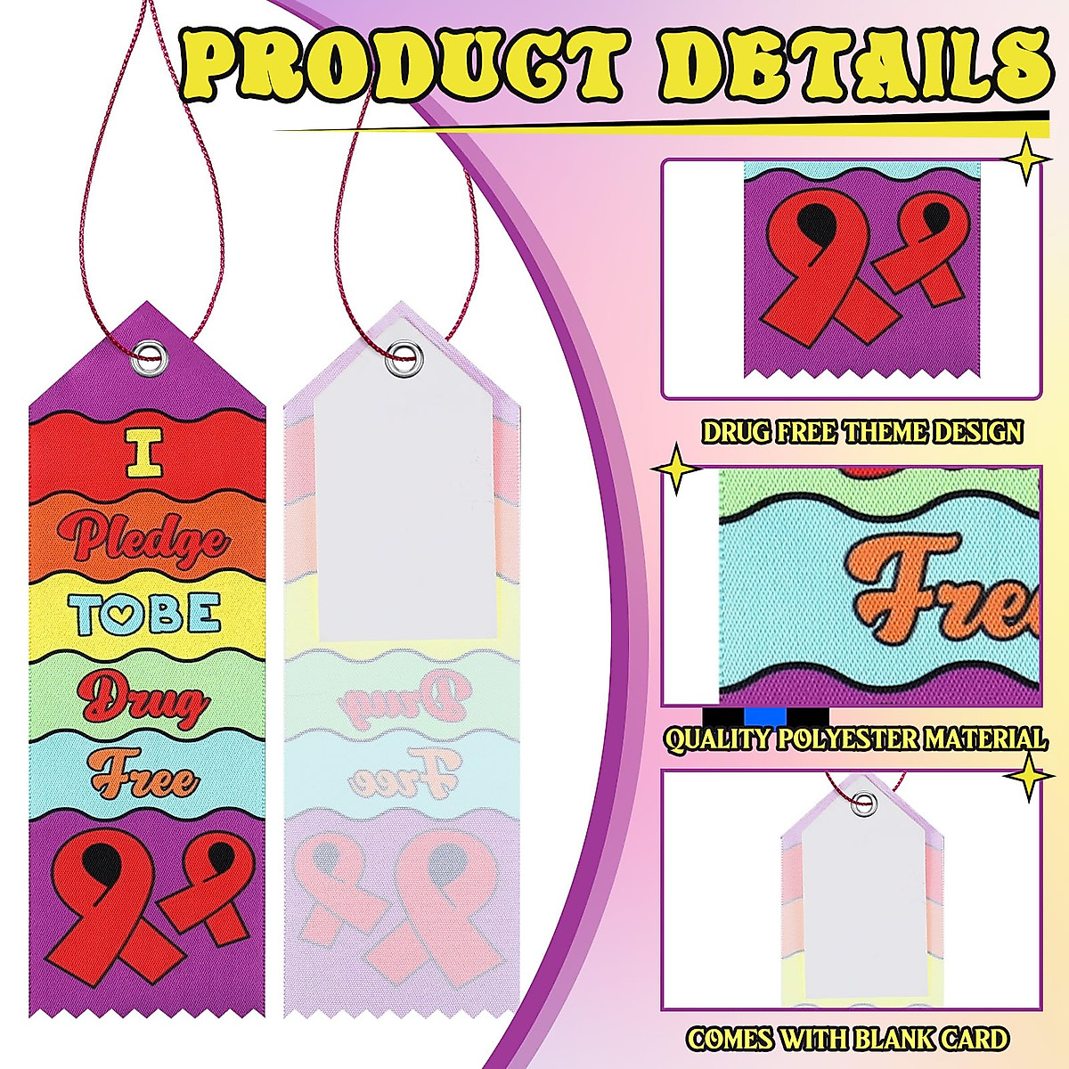 Hollowfly 60 Pcs Red Ribbon Week Award Ribbons Bulk Drug Free Participant Award Ribbon Red Ribbon Participant Medal Ribbons with Card and Rope for Red Ribbon Week School Office Drug Prevention Favors