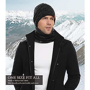 FZ FANTASTIC ZONE Mens Winter Beanie Hats Scarf Set Warm Knit Skull Cap Neck Warmer with Fleece Lined Winter Hat for Women Black