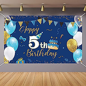Boys 5th Birthday Party Decoration Photography Backdrop Boy Toddler Little Man Fifth Birthday Cake Table Decor Banner