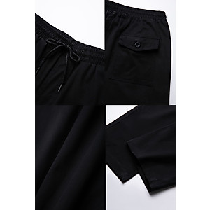THWEI Mens Cargo Pants Casual Drawstring Athletic Jogger Sports Outdoor Trousers Black XL