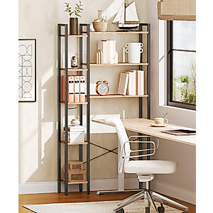 HOOBRO 8-Tier Over The Toilet Storage, Freestanding Bathroom Organizer Space Saver, Mass-Storage Side Storage Open Rack, for Bathroom, Living Room, Laundry, Rustic Brown and Black BF86TS01