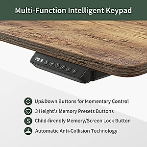 FEZIBO Electric Standing Desk, 55 x 24 Inches Height Adjustable Table, Ergonomic Home Office Furniture with 3 Drawers, Black Frame/Rustic Brown Top