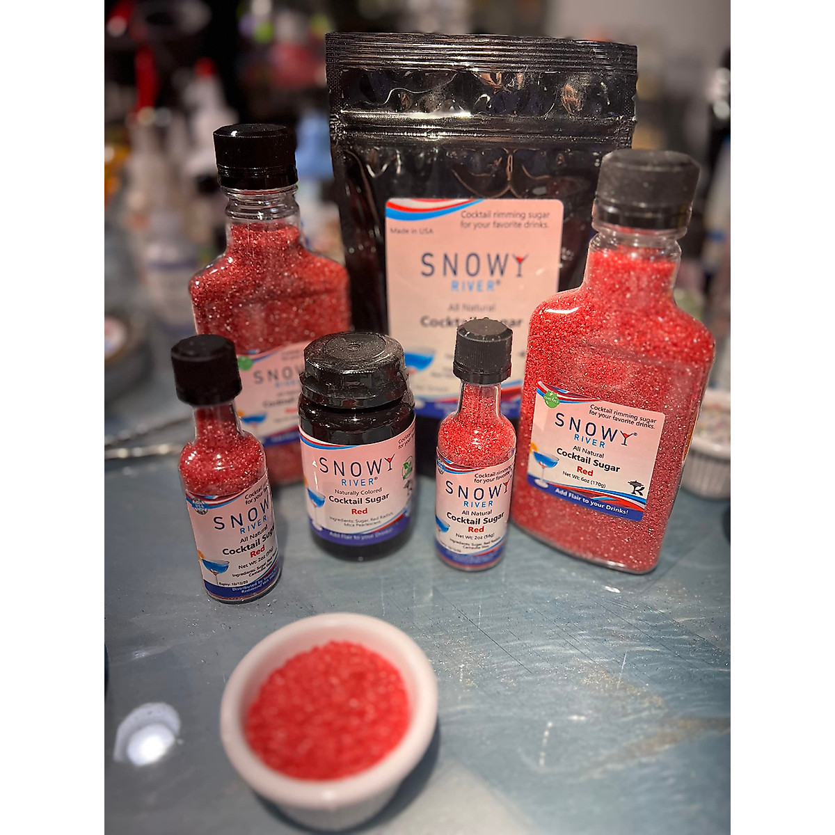 Snowy River Cocktail Sugar 3oz Gift Pack, All Natural Beverage Rimmer for Cocktails & Margaritas in Gift Rimmer Tin, Drink Decorating (Red)