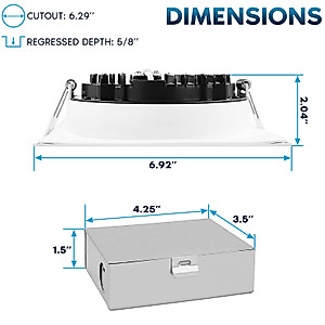 LUXRITE 6 Inch Square LED Recessed Ceiling Light with Junction Box, 18W, 5CCT Selectable 2700K/3000K/3500K/4000K/5000K, 1800LM High Brightness, Dimmable Canless Downlight, Wet Rated, ETL (6 Pack)