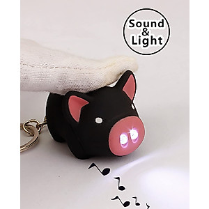 YYaaloa 3pcs Piggy Design Keychains Led Keychains Flashlight Sound Rings Creative Kids Toys Pig Cartoon Sound Light Key chains with key rings