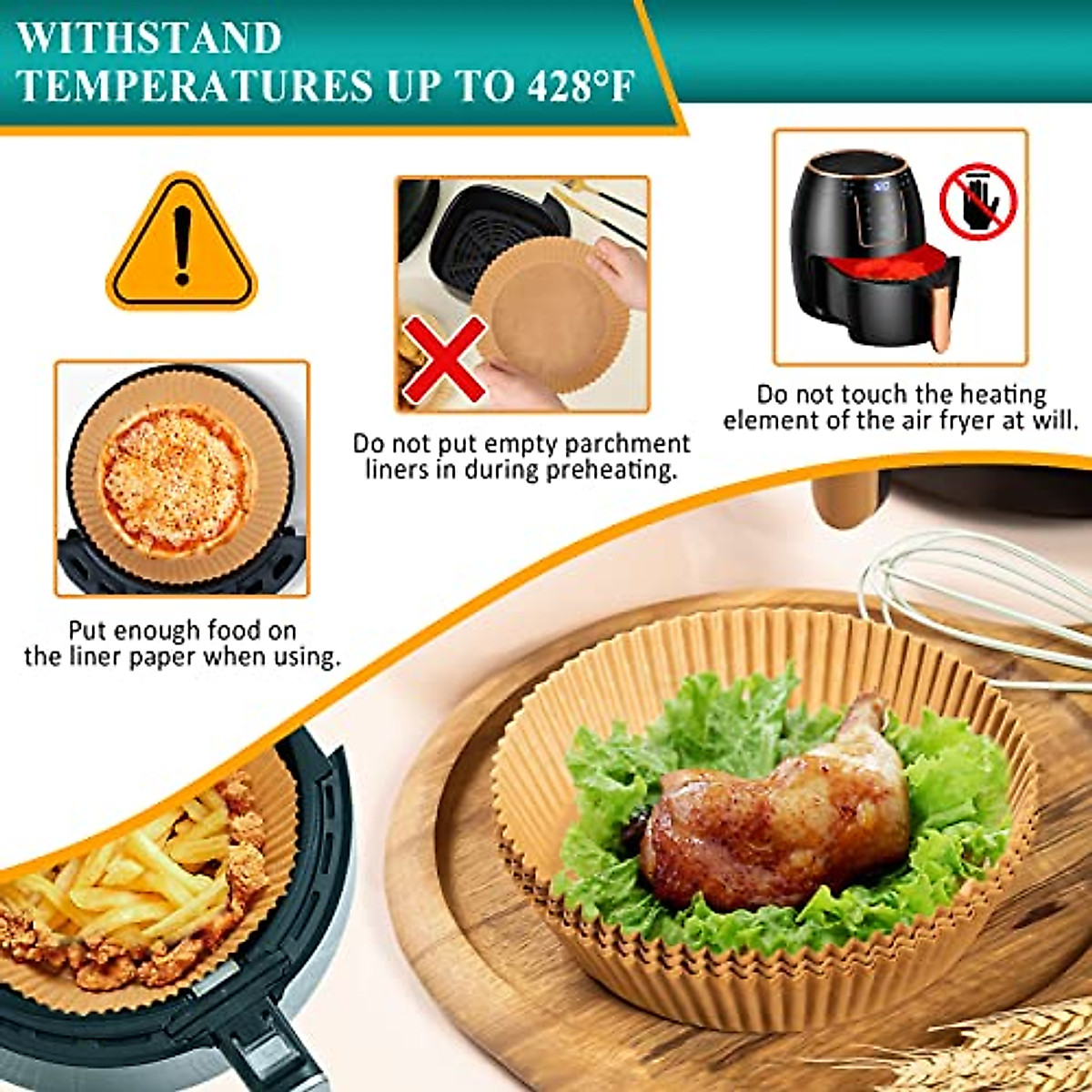 GPUSFAK 100PCS Air Fryer Disposable Paper Liner - 7.9inch and 6.3inch Round Non-stick, Waterproof, Oil-proof Food Grade Parchment Paper for Baking Roasting Microwave