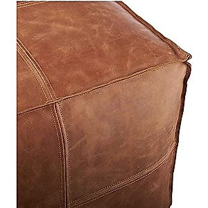 LEATHEROOZE Stuffed Square Pouf, Footstool, Upholstered in Brown Leather, for The Living Room, Bedroom and Kids Room, Transitional, Modern 14x16x16inches