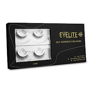 EYELITE, Self Adhesive Eyelashes, 4 Pairs, 16pcs, No Glue Eyelashes, Reusable Adhesive Eyelashes, Natural Look, Wispy Lashes, False Eyelash Extensions, Self Sticking, Press On Lashes, Long Last Wear