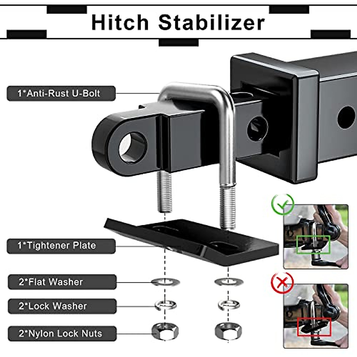 Hitch Tightener for 1.25" and 2" Hitches LIBERRWAY 304 Stainless Steel Hitch Tightener Anti-Rattle Stabilizer Rust-Free Heavy Duty Lock Down Easy Installation Quiet