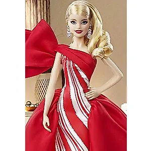 Barbie 2019 Holiday doll, 11.5-inch, Blonde, Wearing Red and White Gown, with Doll Stand and Certificate of Authenticity