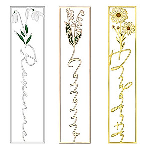Custom Birth Flower Name Bookmark, Colorful Birthday Flower Stainless Steel Bookmarks, Cutting 3D Names, Women Birthday Commemorative Gifts