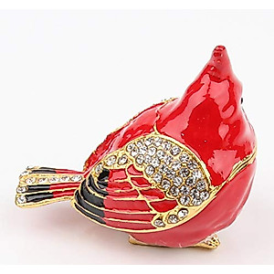 Cardinal Bird Trinket Box Metal Enameled Animal Figurines Collectable Wedding Jewelry Ring Holder Organizer
