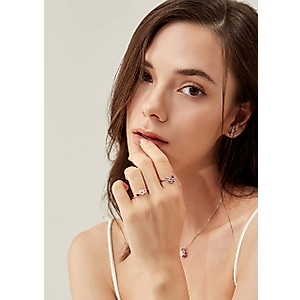 Anthia Jewelry 925 Sterling Silver Enamel Cubic Zirconia Wild Flower Dainty Ring (Silver & Pink, 5)