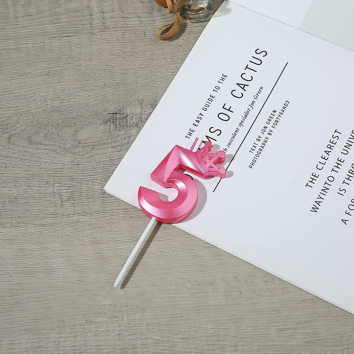 3.15 inch Pink 5 Birthday Candles,3D Crown Number 5 Cake Topper for Birthday Decorations